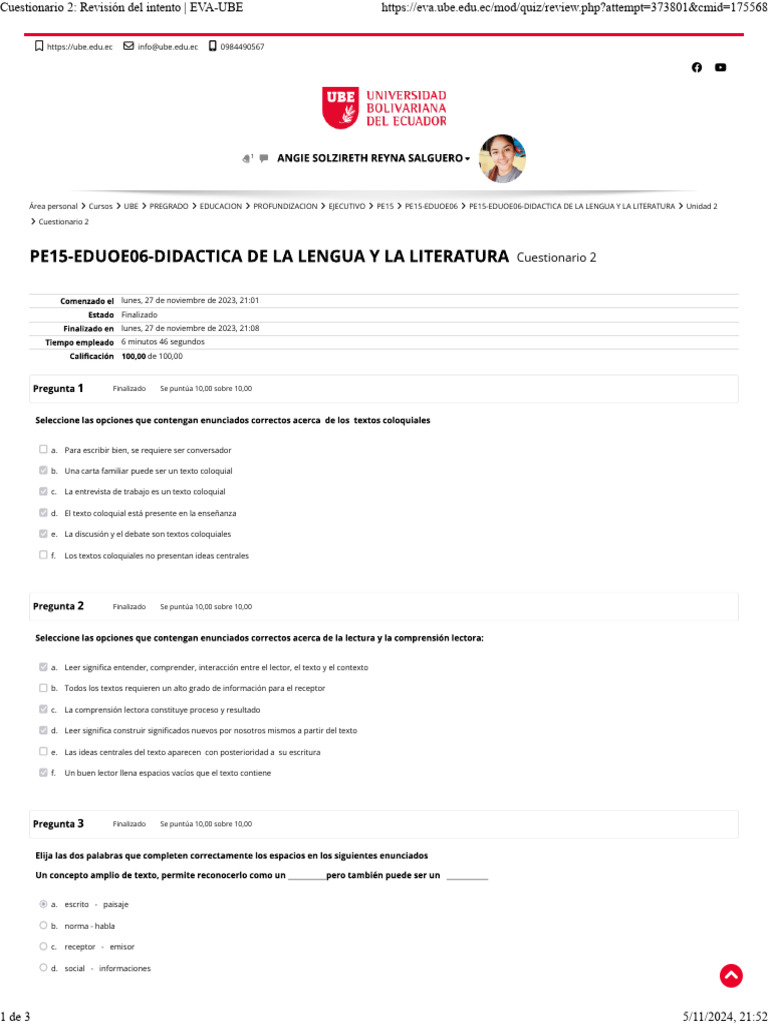 Revisión Cuestionario 2 EVA-UBE | PDF | Aprendizaje | Comunicación