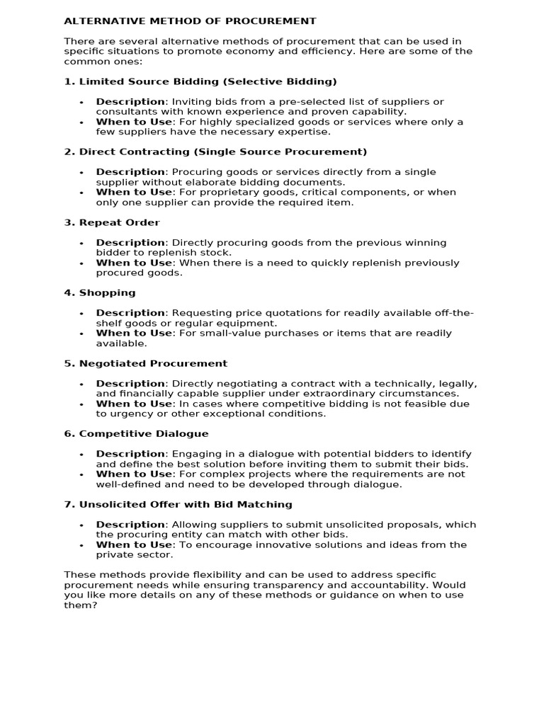 Alternative Method of Procurement | PDF