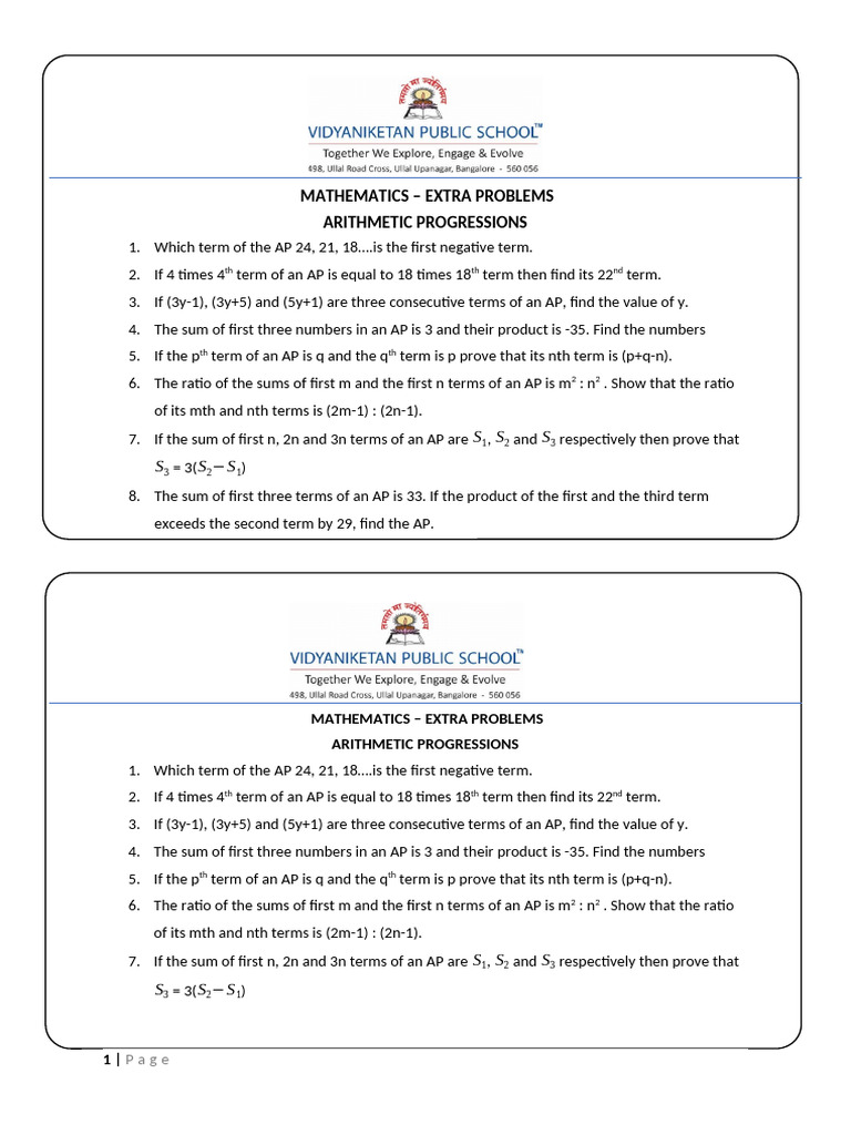 Arithmetic Progression Extra Questions | PDF | Mathematics | Arithmetic