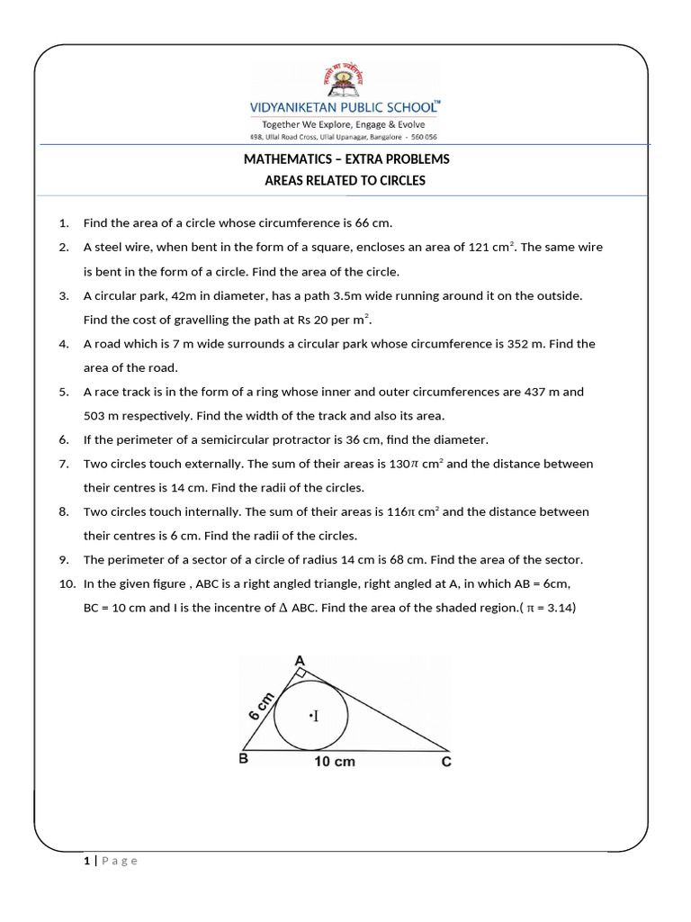 Areas Related To Circles Extra Questions | PDF