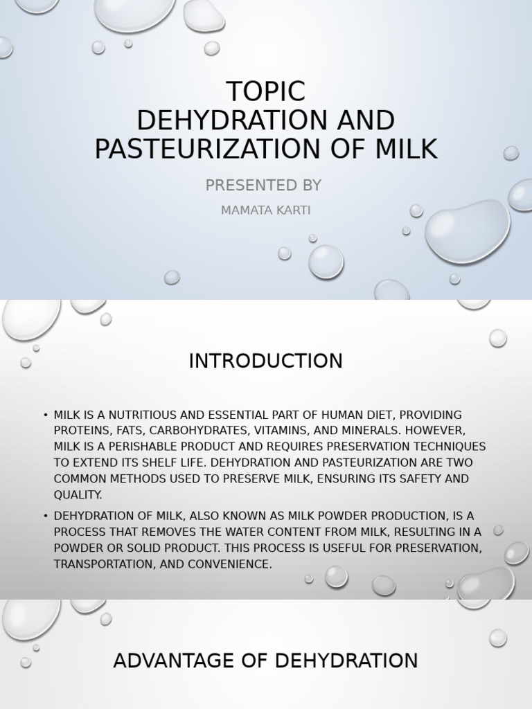 Dehydration and Pasteurization of Milk | PDF | Milk | Dairy