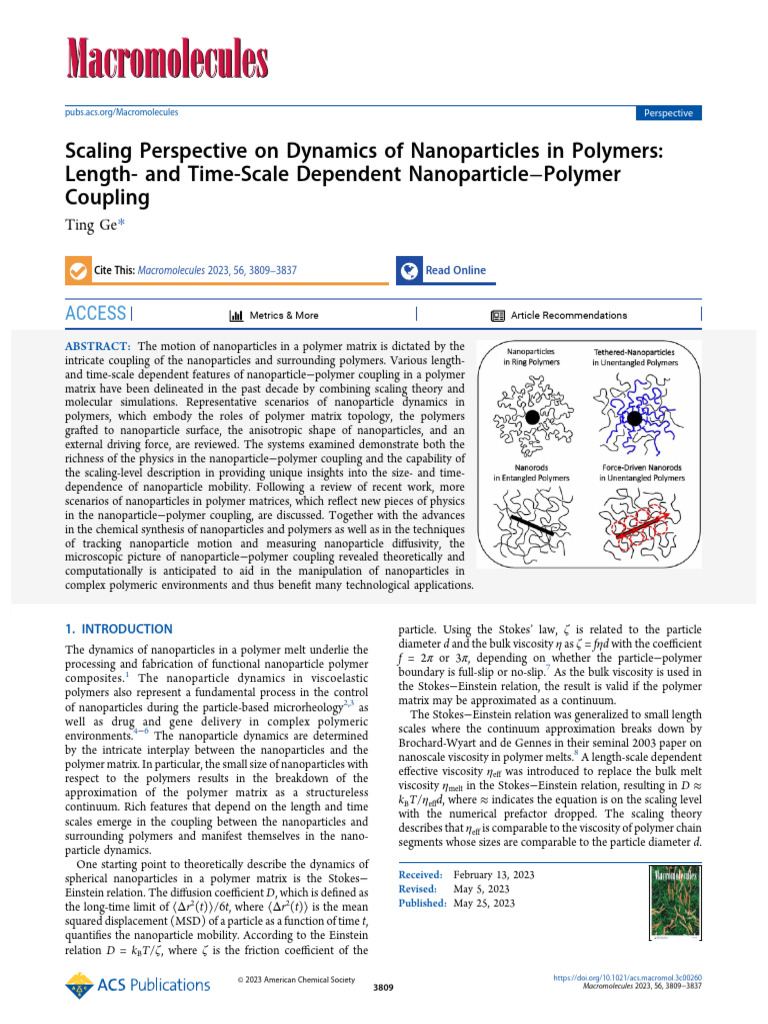Scaling Perspective On Dynamics of Nanoparticles in Polymers: Length ...