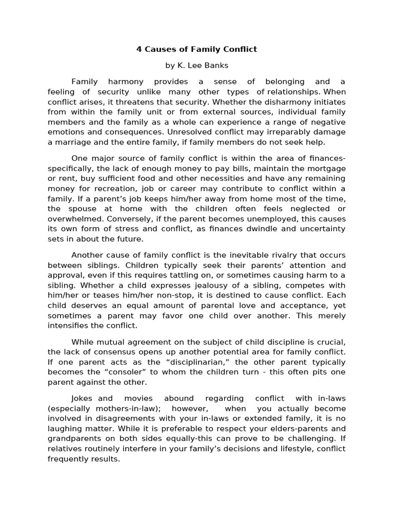 4 Causes of Family Conflict Handout | PDF