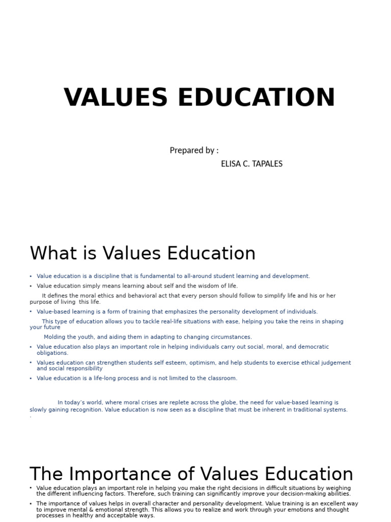 Importance of Values Education Explained | PDF | Empathy | Disciplines