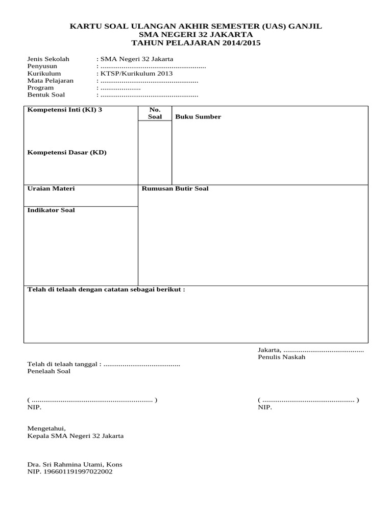 Format Kartu Soal | PDF