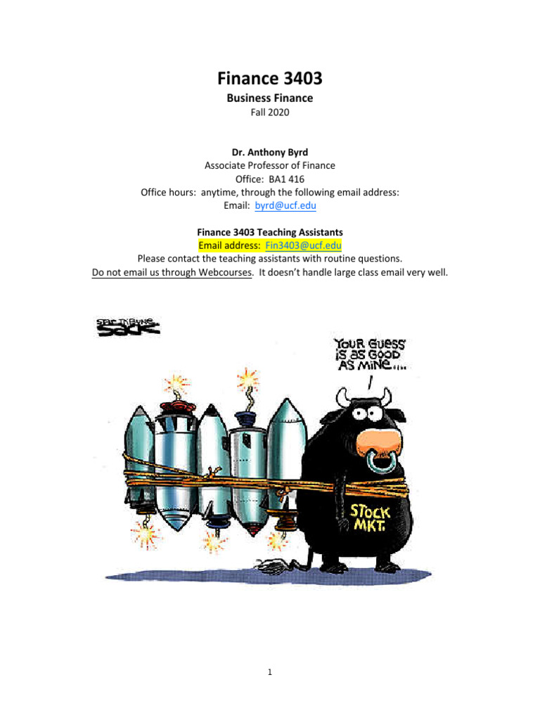 FIN 3403 Syllabus Fall 2020 | PDF | Securities (Finance) | Investment ...