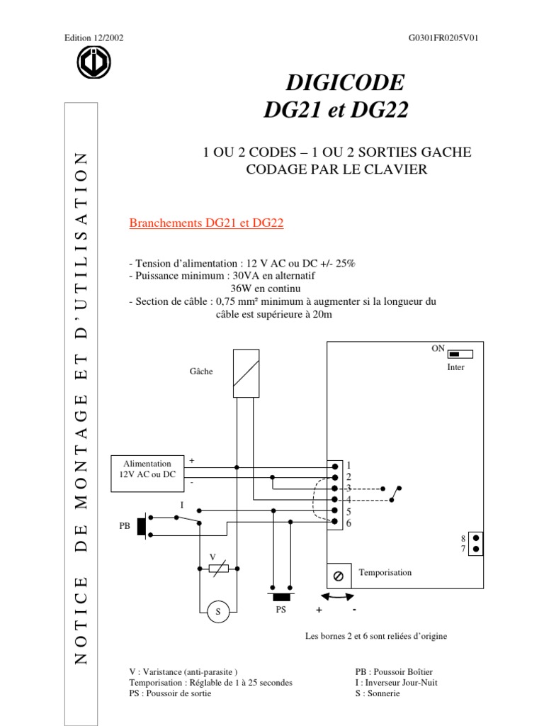 Notice Digicode CDVI DG21-DG22-FR | PDF | Électrotechnique | Électricité