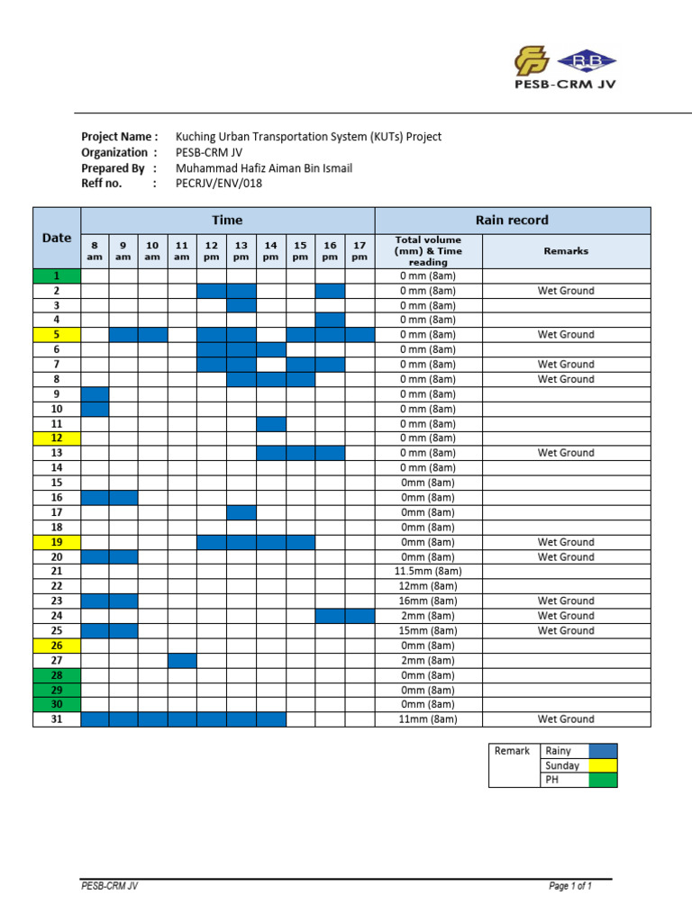 Kuching January 2024 Rainfall Data | PDF