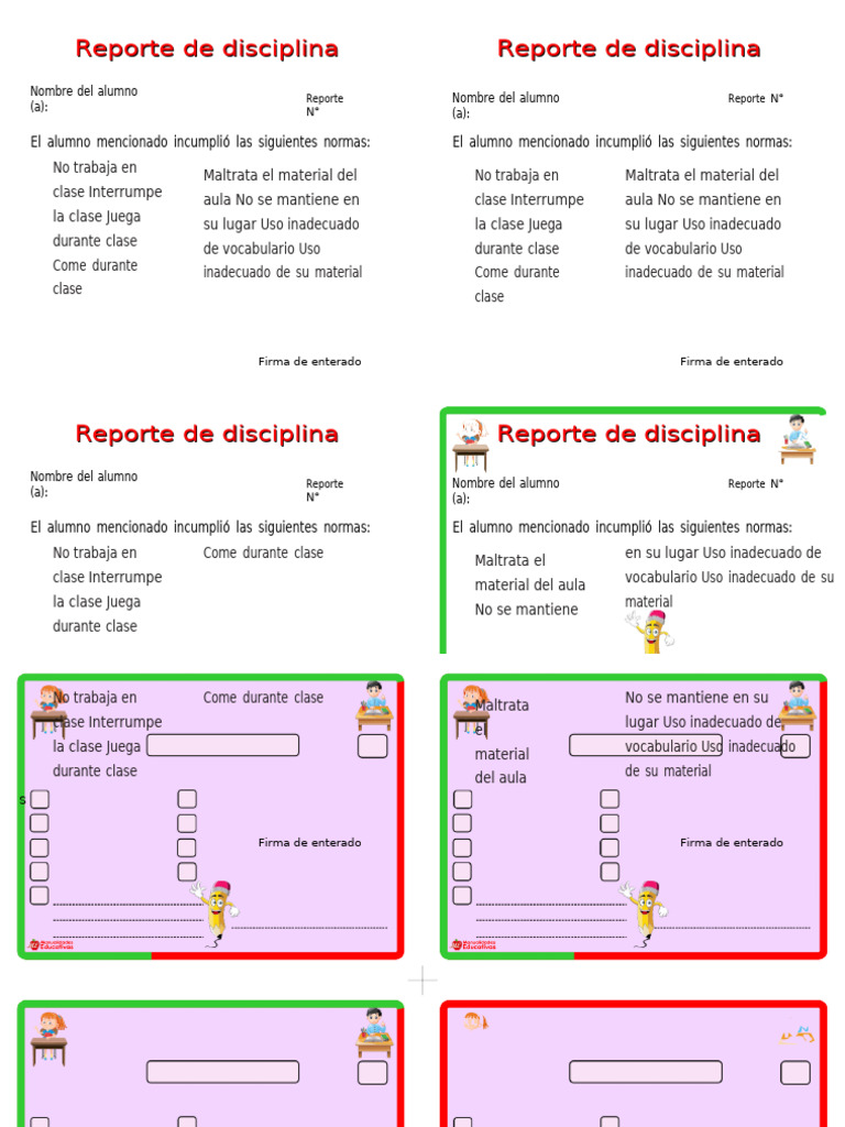 Reporte de Disciplina Escolar | PDF | Salón de clases | Aprendizaje