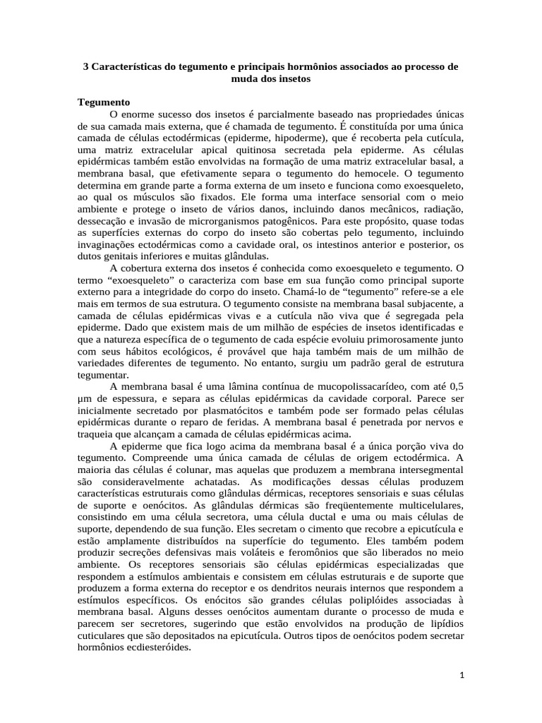 Tegumento e Hormônios na Muda de Insetos | PDF | Insetos | Célula ...