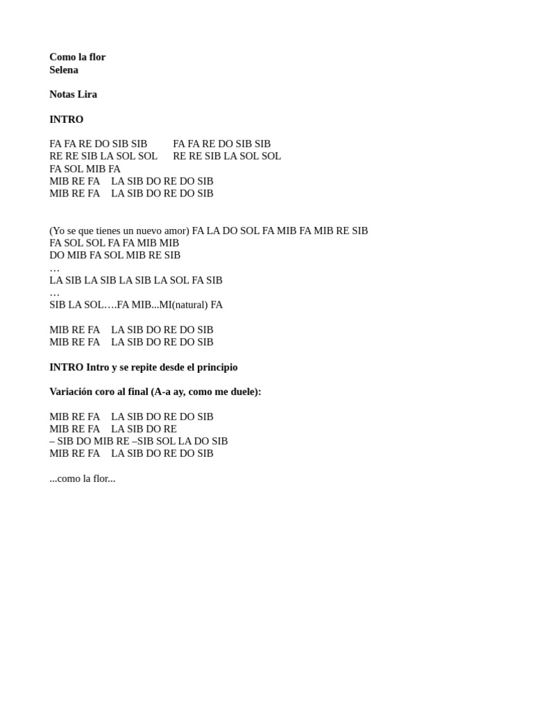 Como La Flor-Notas Lira | PDF