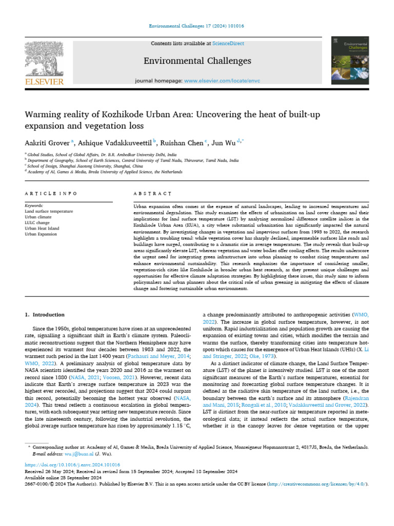 Kozhikode Urban Heat and Vegetation Loss | PDF | Infrared | Climate