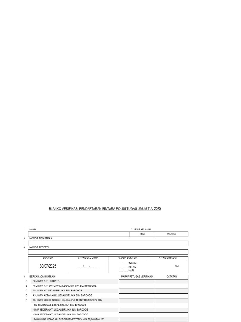 Blanko Rikmin Awal Bintara PTU 2025 | PDF