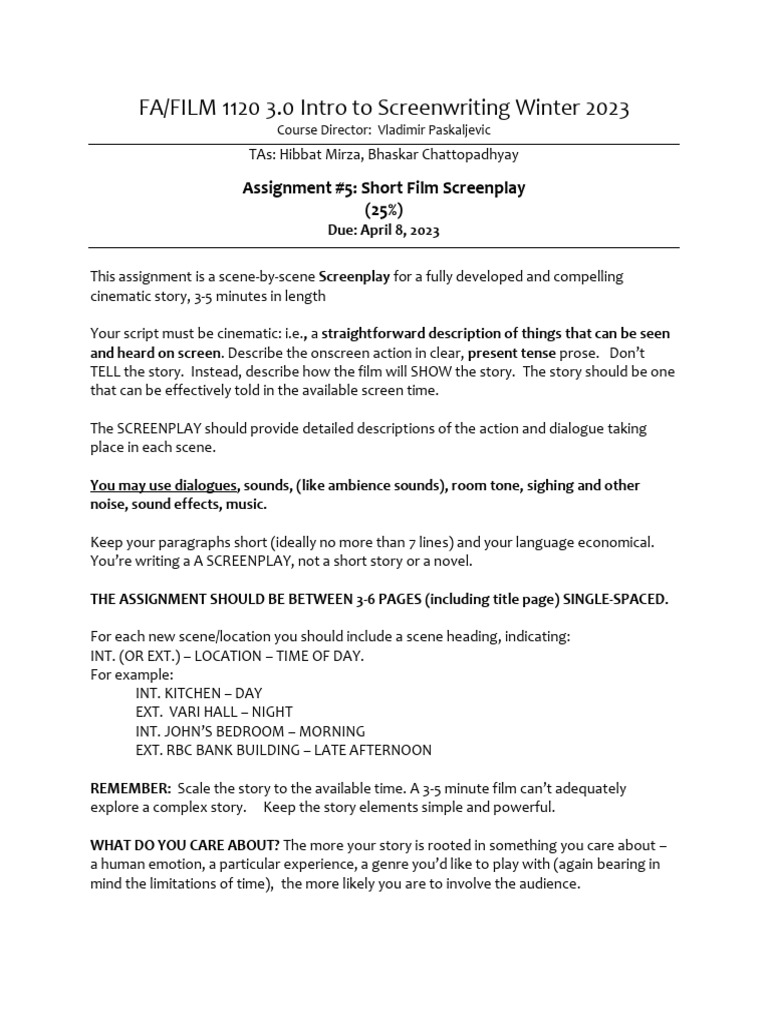 Short Film Screenplay Assignment Guide | PDF | Screenplay