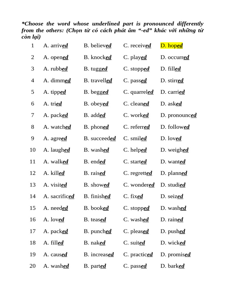 Exercise (-Ed Pronunciation) | PDF