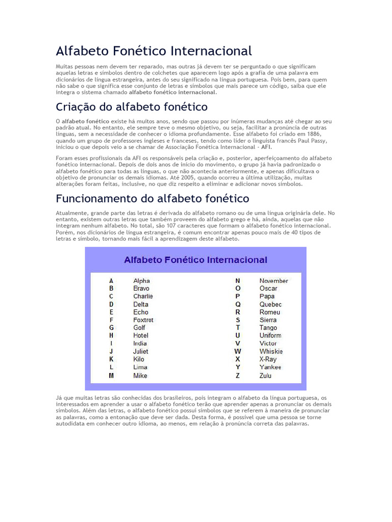 Alfabeto Fonético Internacional: História e Uso | PDF | Alfabeto ...
