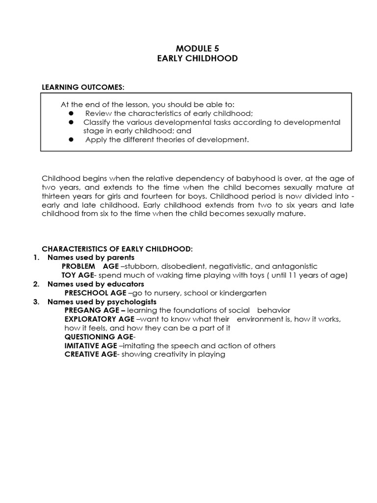 MODULE 5 EARLY CHILDHOOD | PDF | Jealousy | Brain