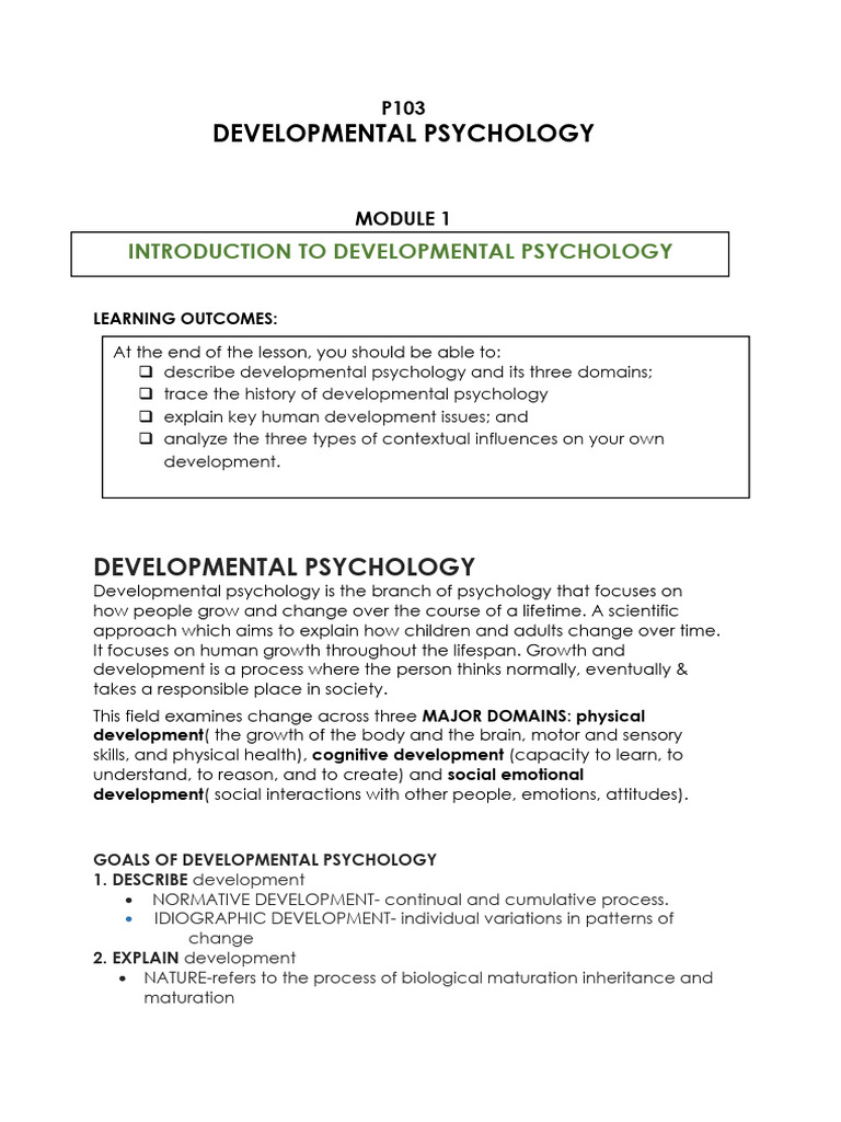 Module 1 Introduction To Developmental Psychology | PDF | Developmental ...