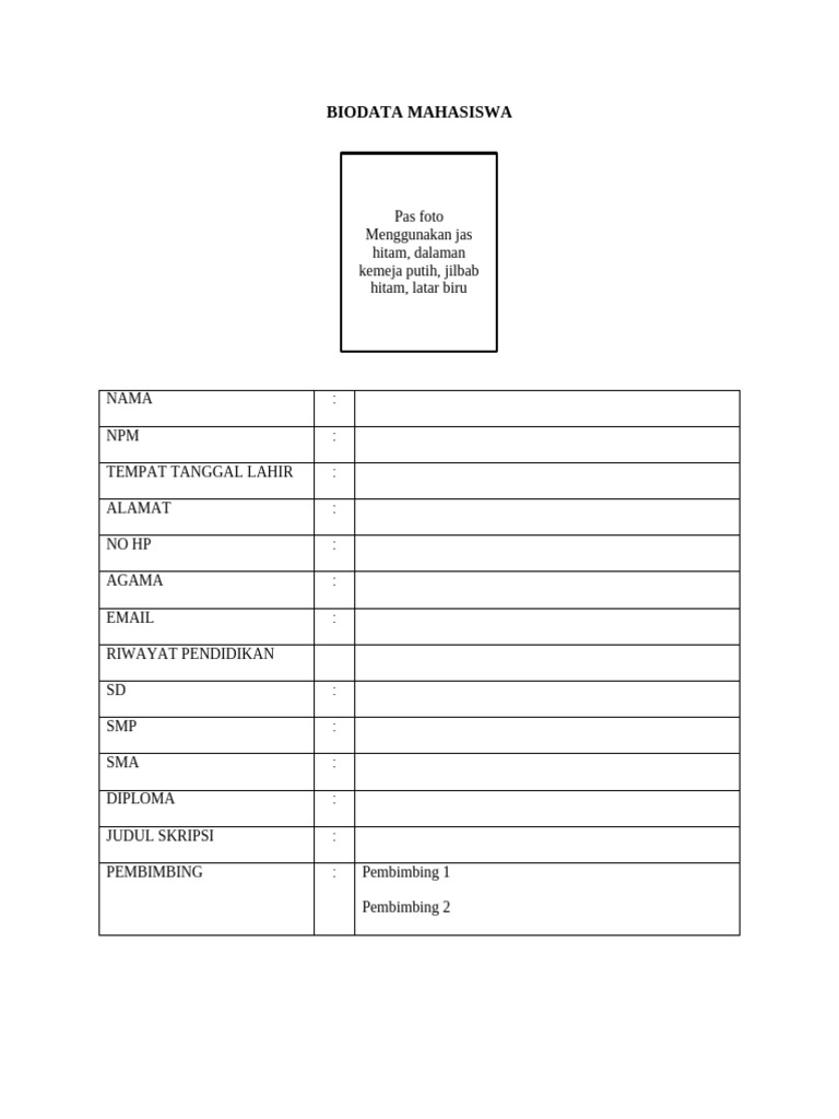 Biodata Mahasiswa Tugas Akhir | PDF