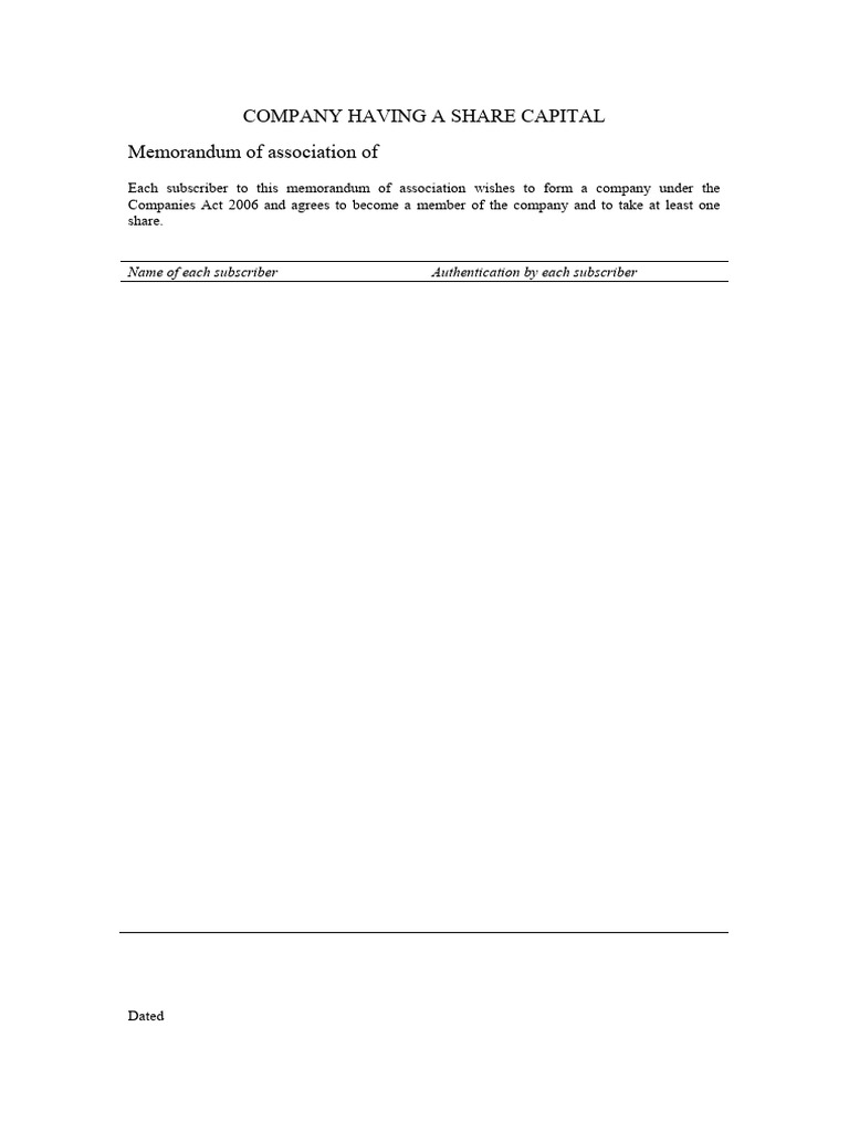 Memorandum of Association Template | PDF