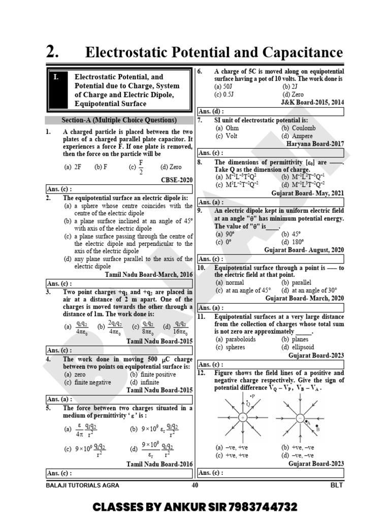 Class 12 - QB Physics Chap | PDF | Electric Field | Capacitance