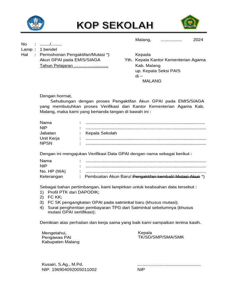 PERMOHONAN AKUN SIAGA - Kus | PDF