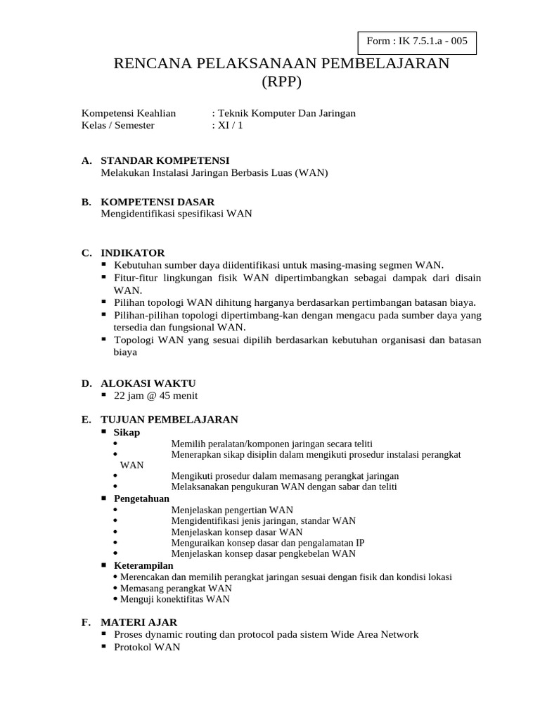 13 2 RPP Melakukan Instalasi Perangkat Jaringan Berbasis Luas (Wide ...