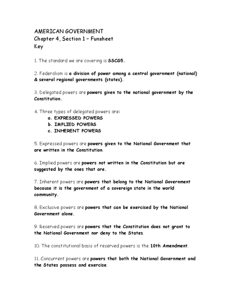 American Government Chapter 4, Section 1 - Funsheet Key | PDF