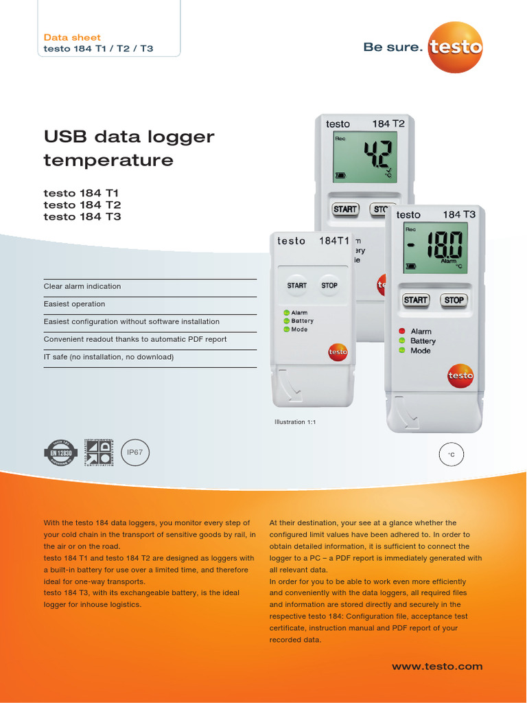 Testo 184t1 t2 t3 Data Sheet | PDF | Computing