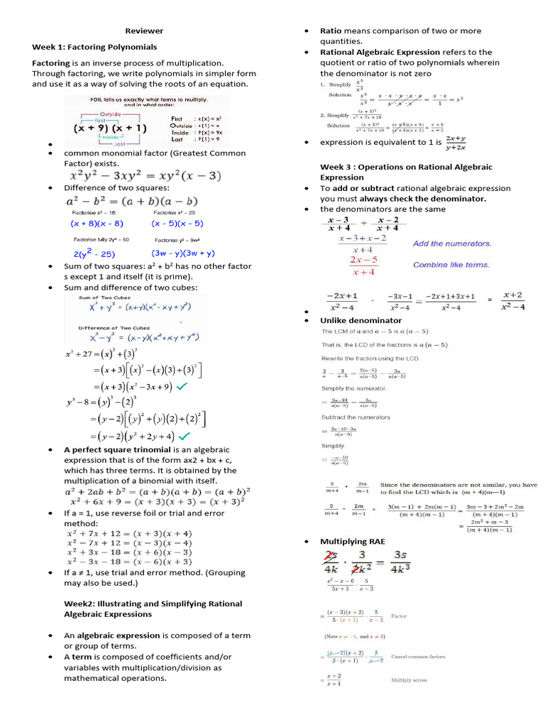 REVIEWER | PDF | Factorization | Multiplication