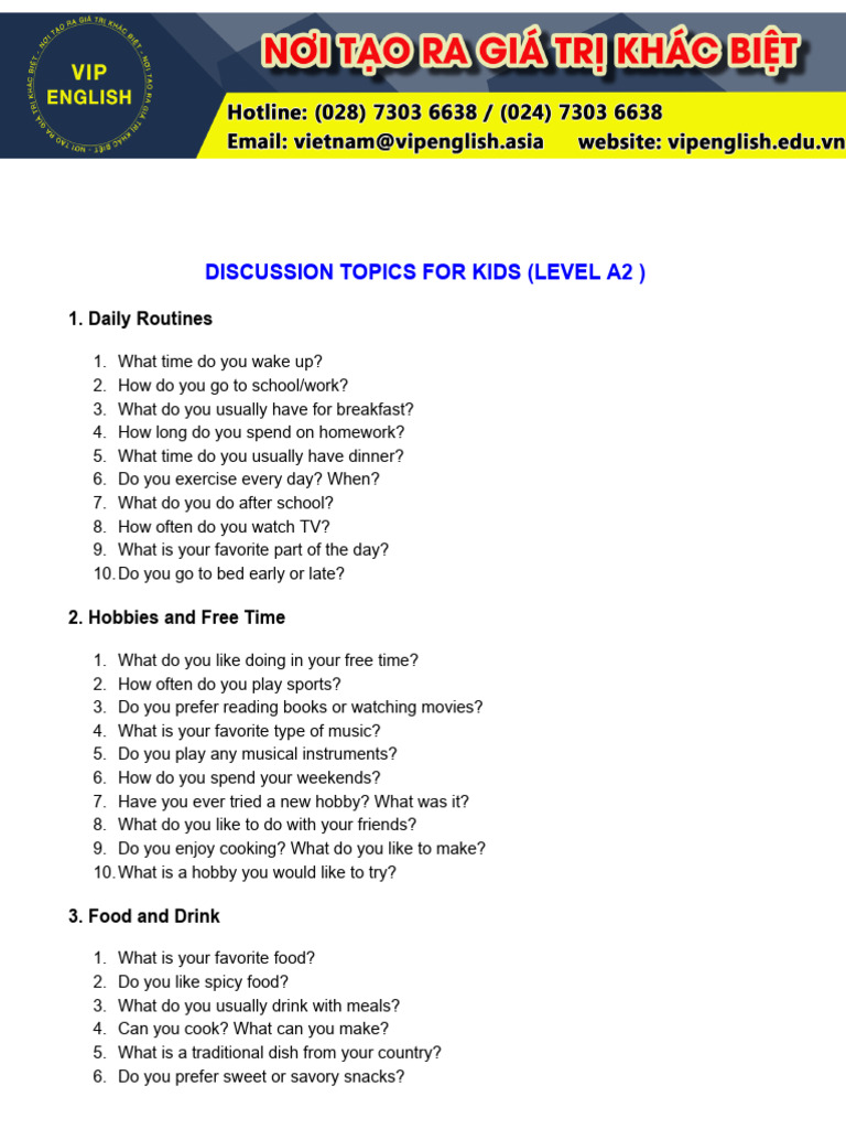 Discussion Topics For Kids (Level A2) | PDF | Waiting Staff | Restaurants