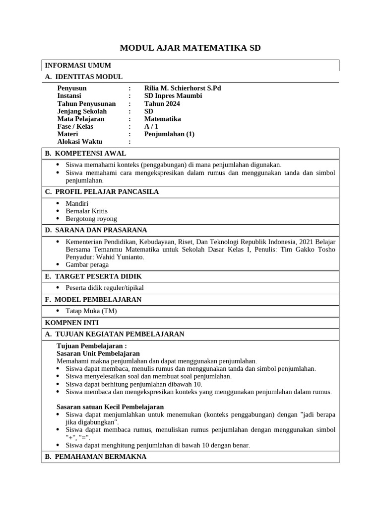 BAB 4 - MA Matematika Kls 1 (datadikdasmen.com) | PDF