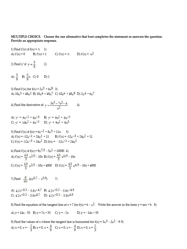 Derivative Practice Questions | PDF | Tangent | Subtraction