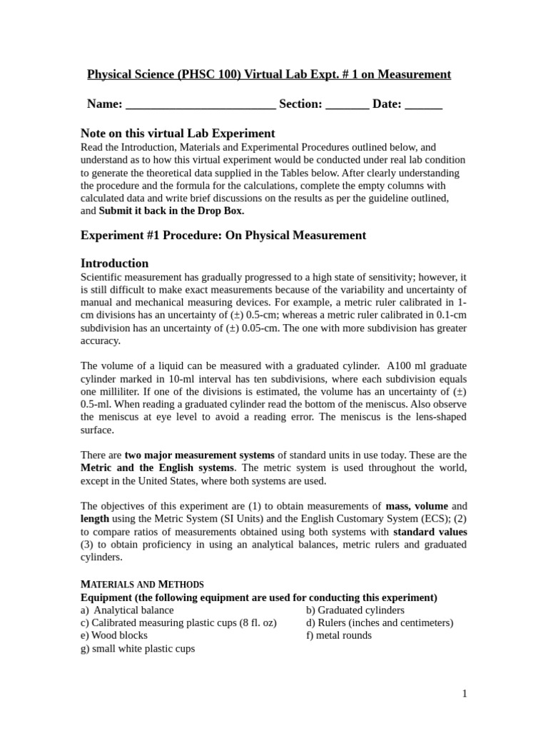 Virtual Lab on Measurement Techniques | PDF | Ounce | Volume