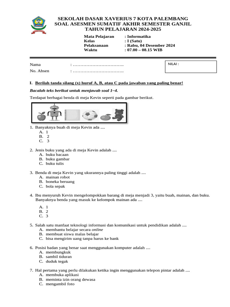 SOAL SAS TIK Kls 1 | PDF