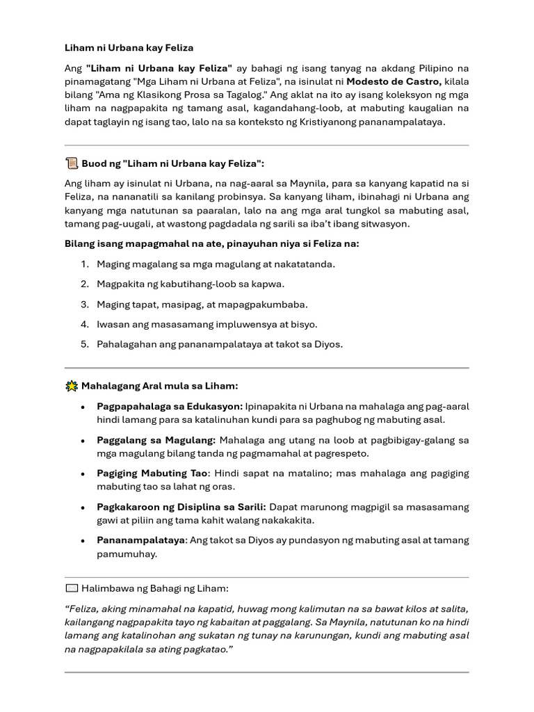 Liham Ni Urbana Kay Feliza | PDF