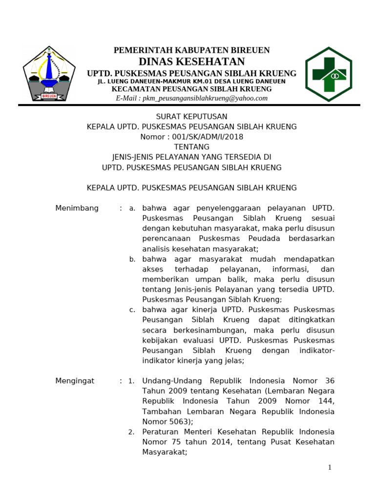 Kriteria 1.1.1 ep 1 SK jenis-jenis pelayanan | PDF