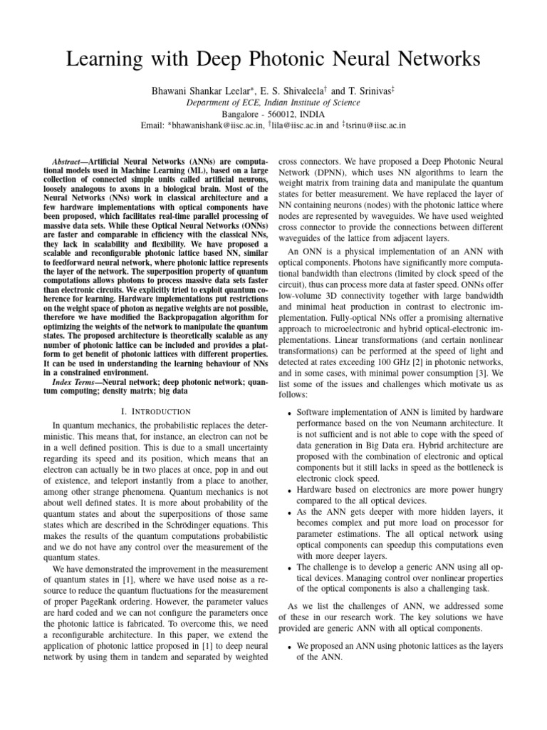 Learning With Deep Photonic Neural Networks | PDF | Applied Mathematics ...