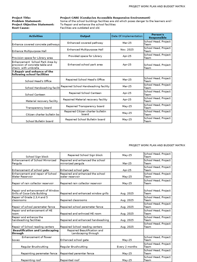 Project Work Plan and Budget Matrix 2025-2028 | PDF