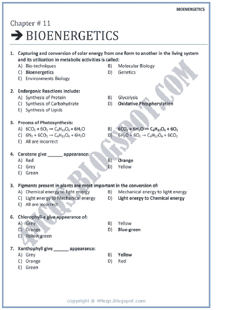 Bioenergetics Mcqs | PDF