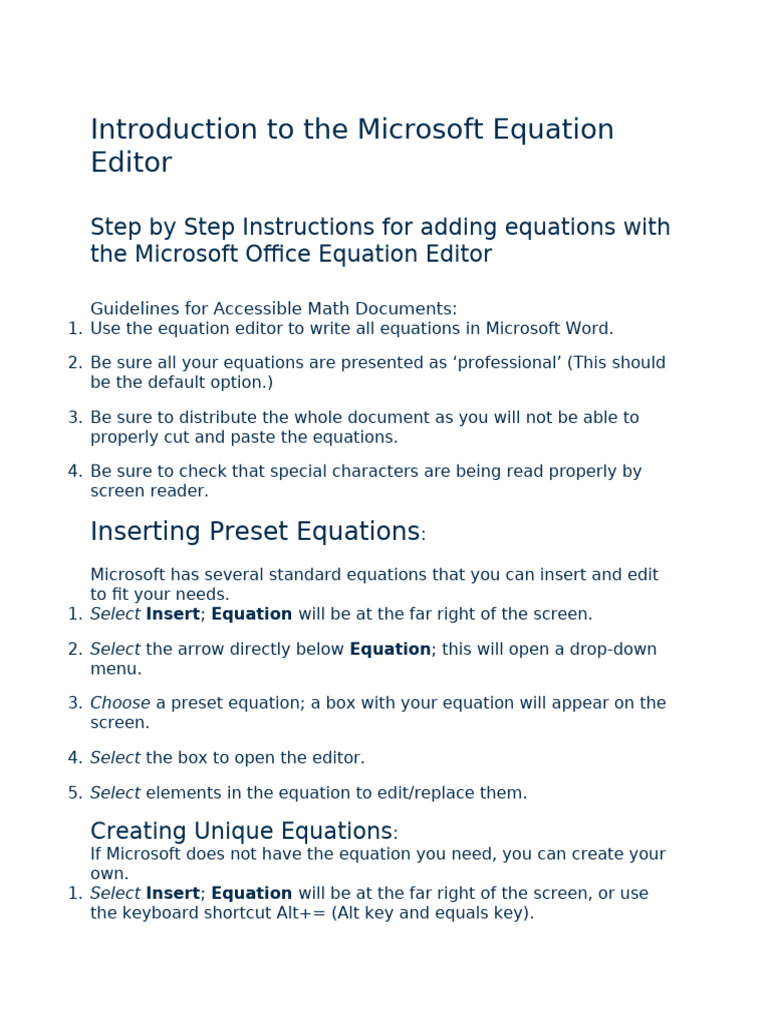 Microsoft Equation Editor Guide | PDF | Bracket | Microsoft Word
