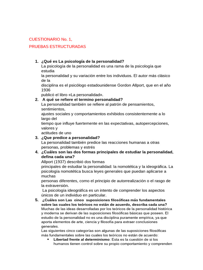 CUEST-1-ESTRUCTURAS | PDF | Psicología de la personalidad | Trastorno mental