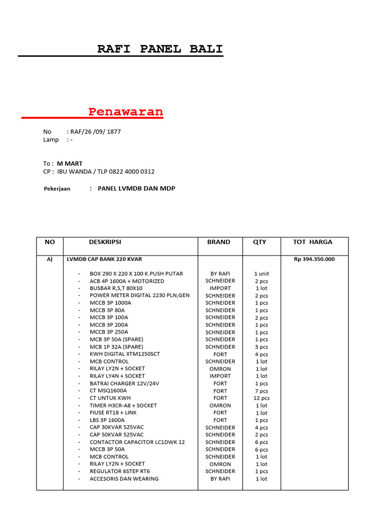 LVMDB & Cap Bank 220kvar M Mart | PDF