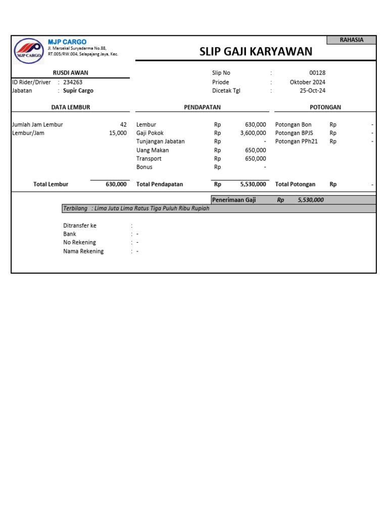 Slip Gaji MJP Cargo | PDF