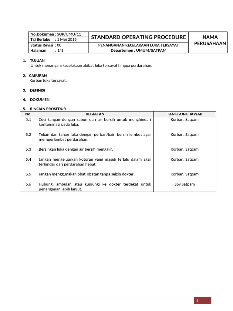 Penanganan Luka Tersayat SOP | PDF