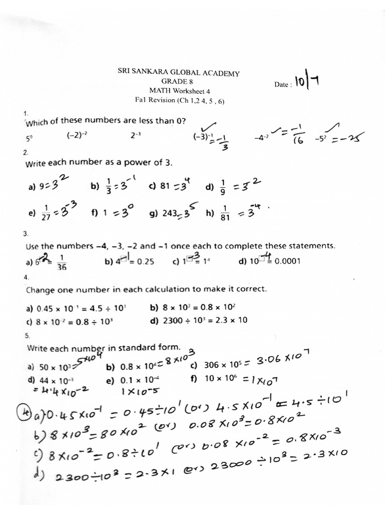 G8 Fa1 Revision Worksheet Answers | PDF