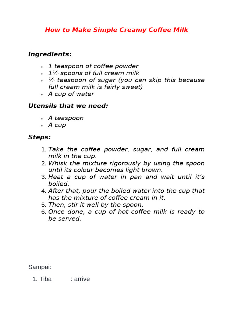 Simple Creamy Coffee Milk Recipe | PDF