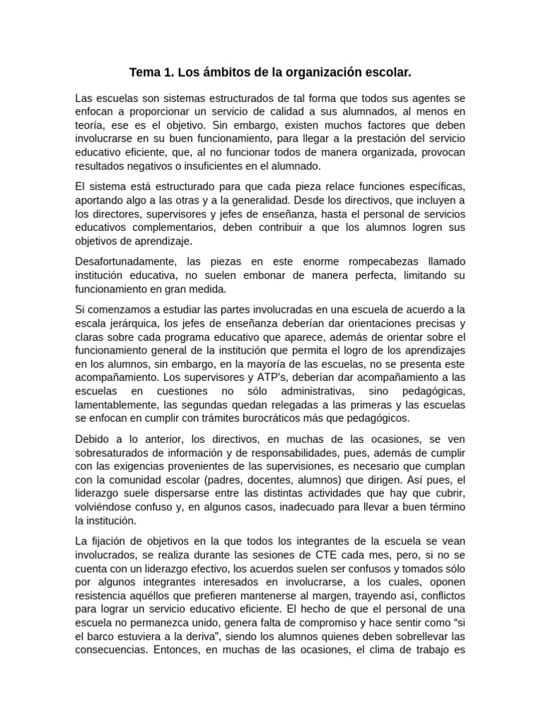B2. Tema 1. Los Ambitos en La Organizacion Escolar | PDF | Escuelas | Enseñando