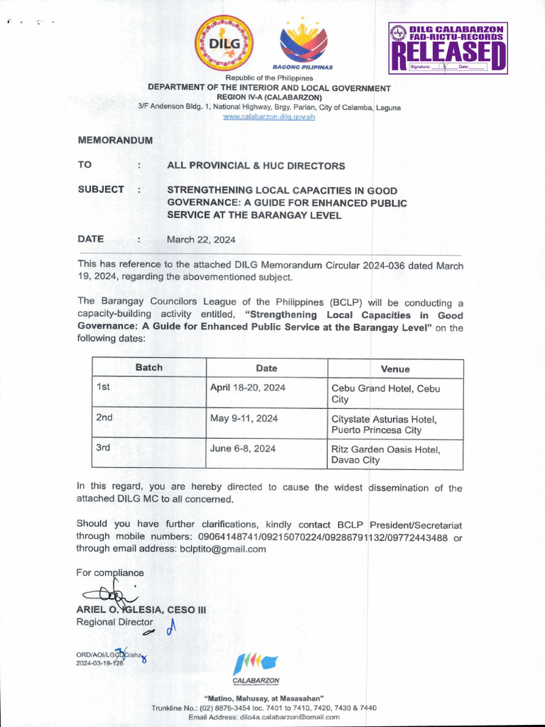 Memorandum Circular 2024-036 Strengthening Local Capacities in Good Governance A Guide For ...