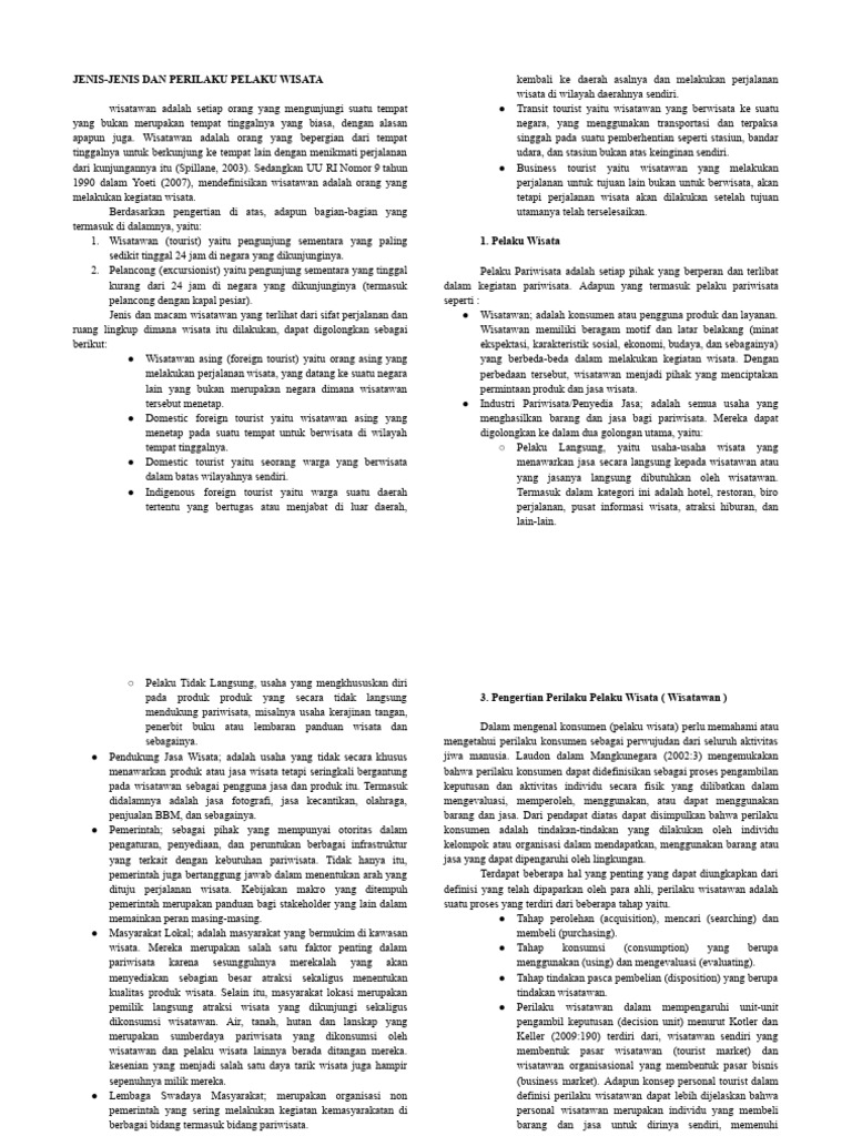 Jenis dan Perilaku Pelaku Wisata | PDF